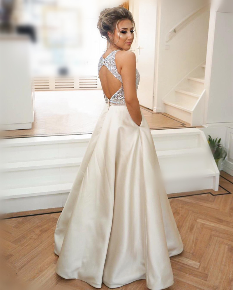 A Line Backless O Neck Prom Dresses Long Prom Dresses Prom Dresses